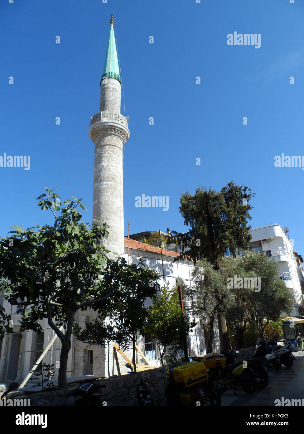 Ottoman style miranet of a mosque in Marmaris Old Town, Mugla province ...
