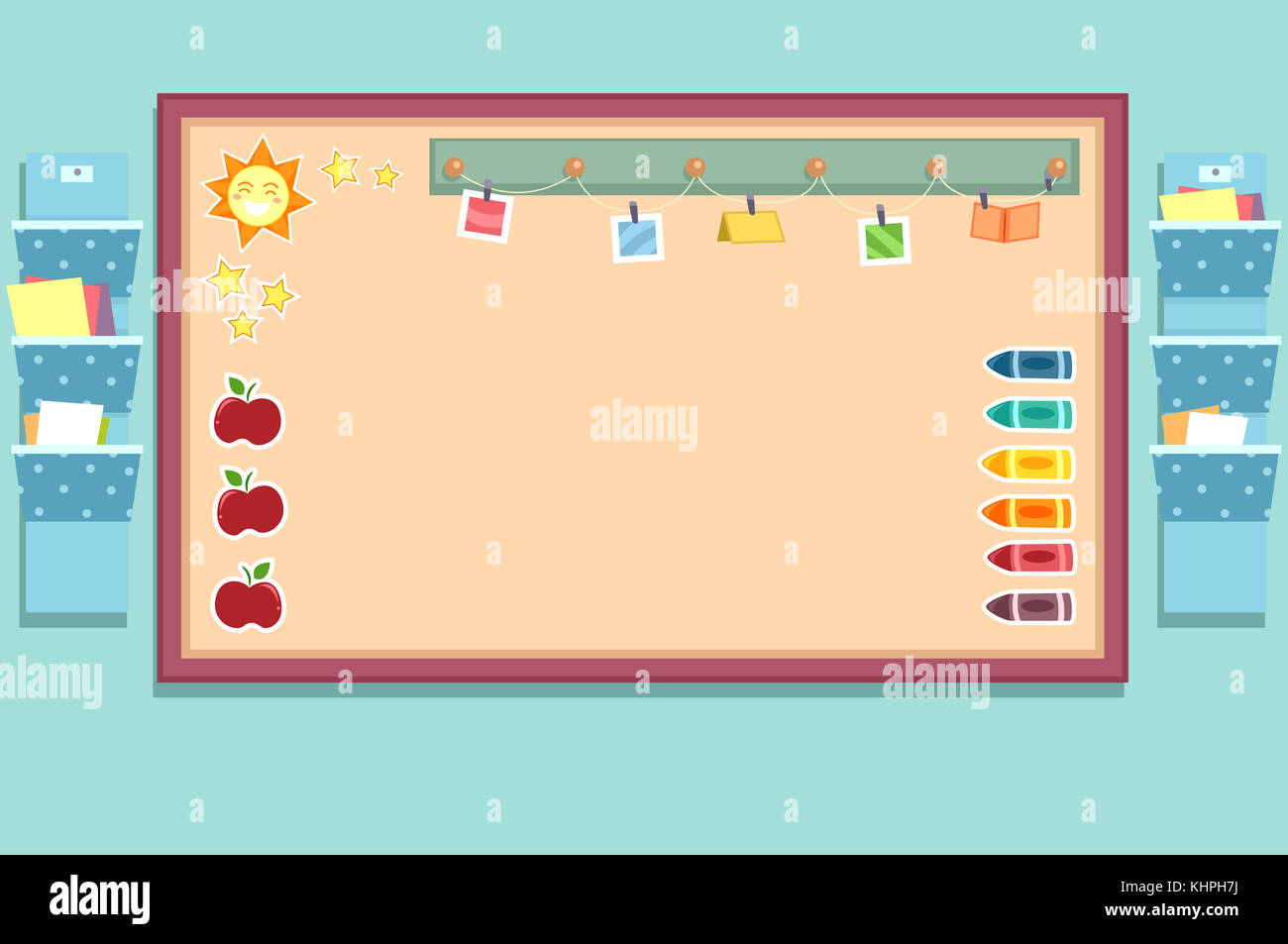 Colorful Illustration Featuring a Bulletin Board Decorated with ...