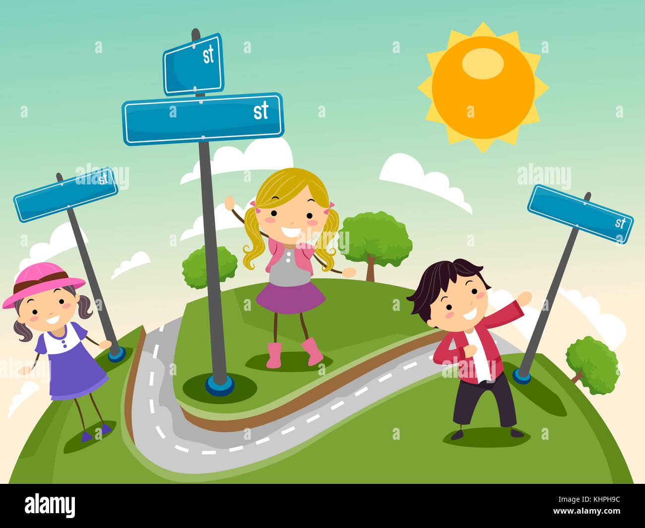 Stickman Illustration of a Group of Preschool Kids Standing Beside ...