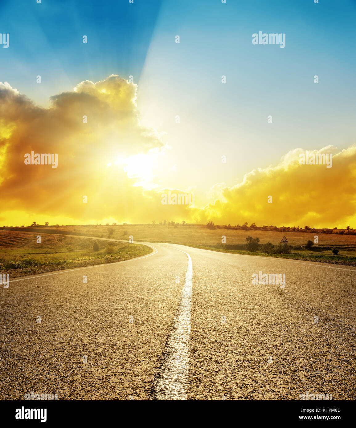 bright sunset over road Stock Photo - Alamy
