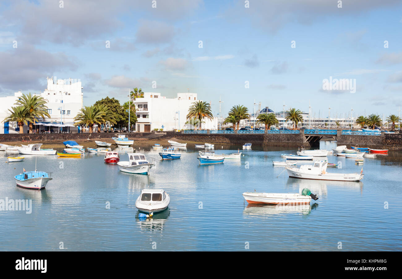 Fishing boats in the laguna "Charco de San Gines" in Arrecife. Arrecife ...