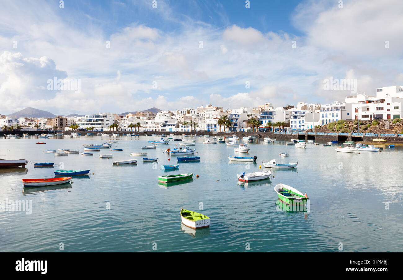 Fishing boats in the laguna "Charco de San Gines" in Arrecife. Arrecife ...