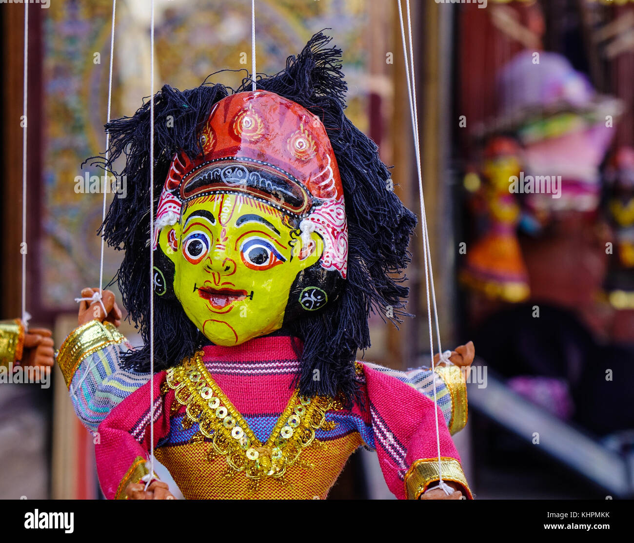Traditional puppets for sale at local market in Kathmandu, Nepal Stock ...