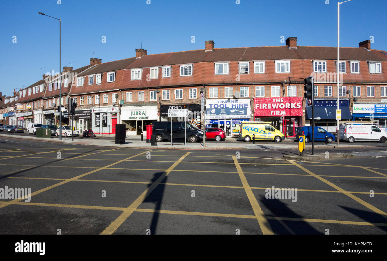 A Yellow Box Junction at Park Parade, Gunnersbury Lane, Acton, London ...