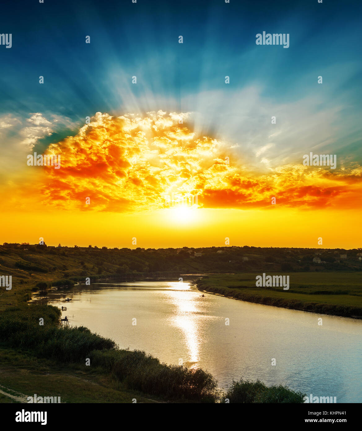 golden sunset over river Stock Photo - Alamy
