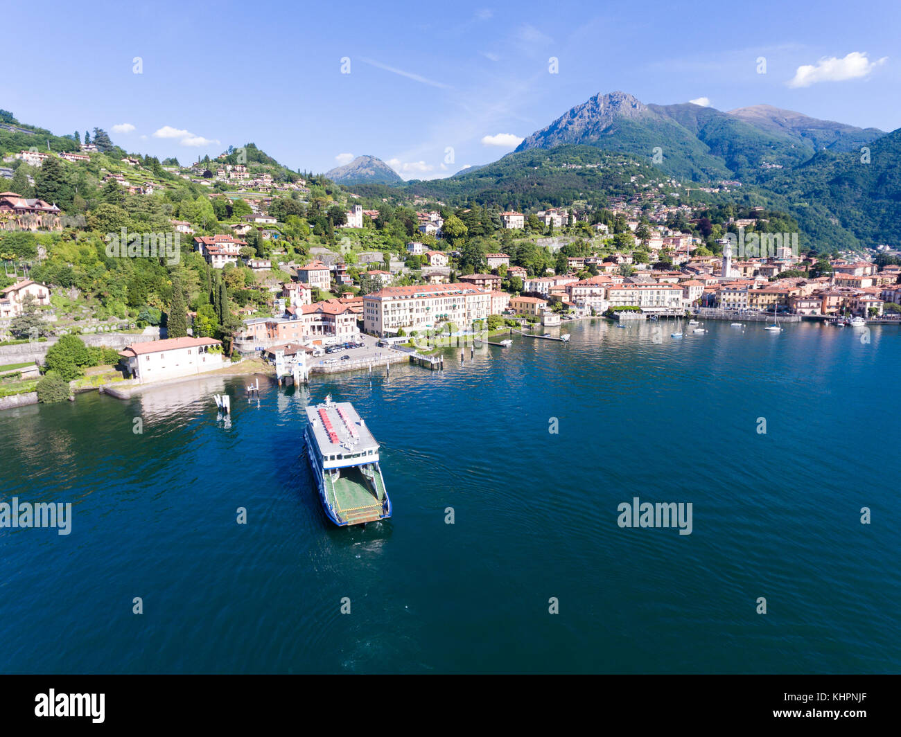 Menaggio - Ferry boat in a port - Como lake in Italy Stock Photo - Alamy