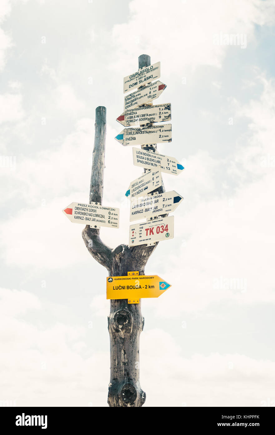 Direction sign on wooden pole hi-res stock photography and images - Alamy