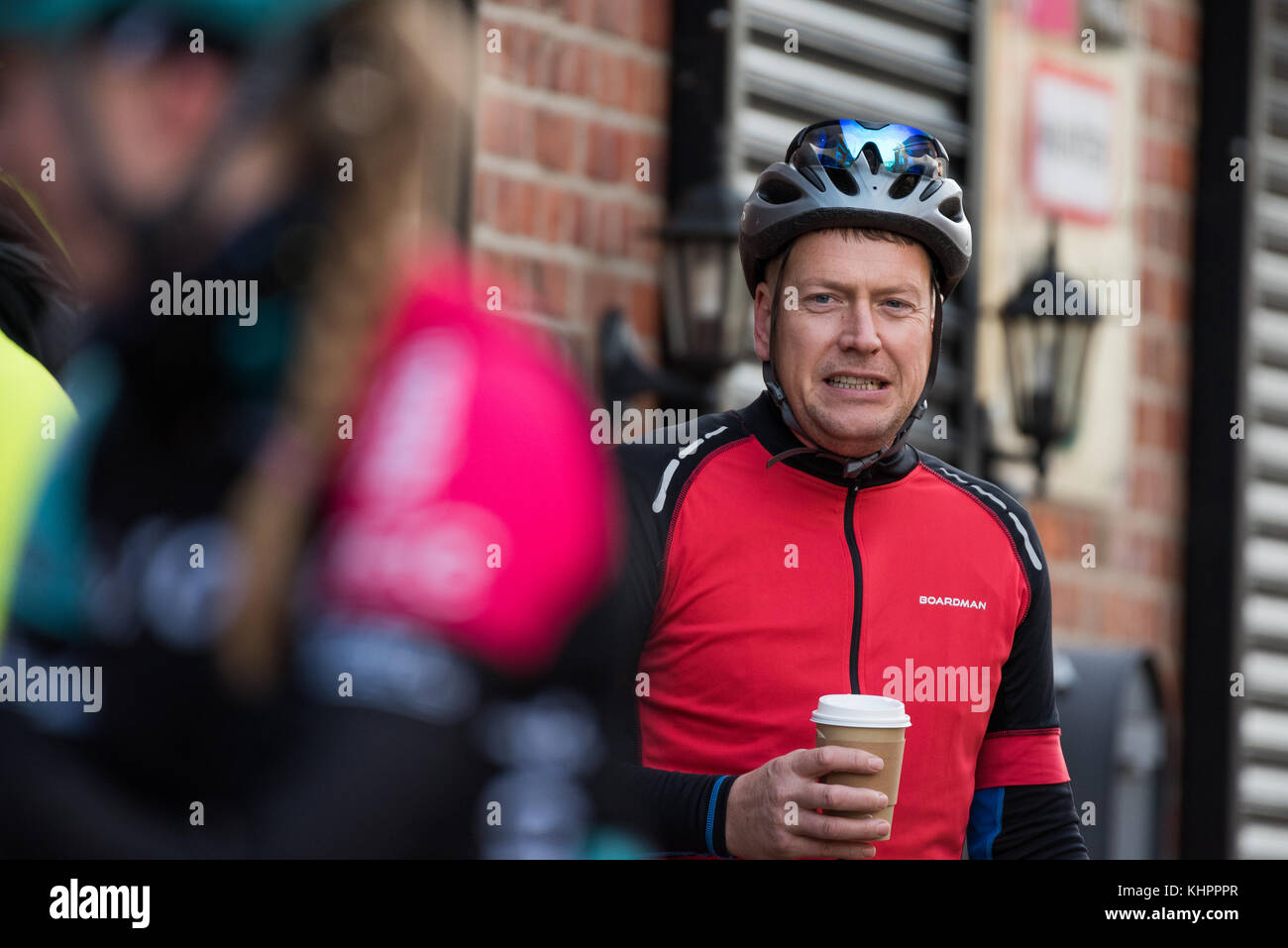 Cyclists on a saturday morning shop ride at wellingborough cycles Stock ...