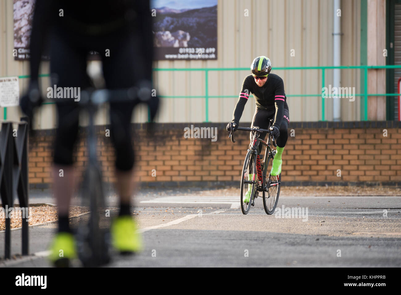 Cyclists on a saturday morning shop ride at wellingborough cycles Stock ...