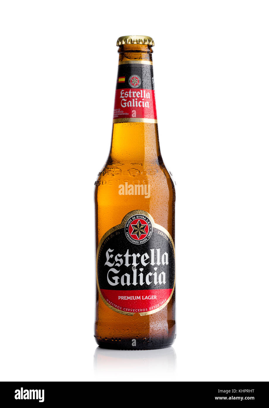 LONDON, UK - November 17, 2017: Bottle of Estrella Galicia pale lager ...