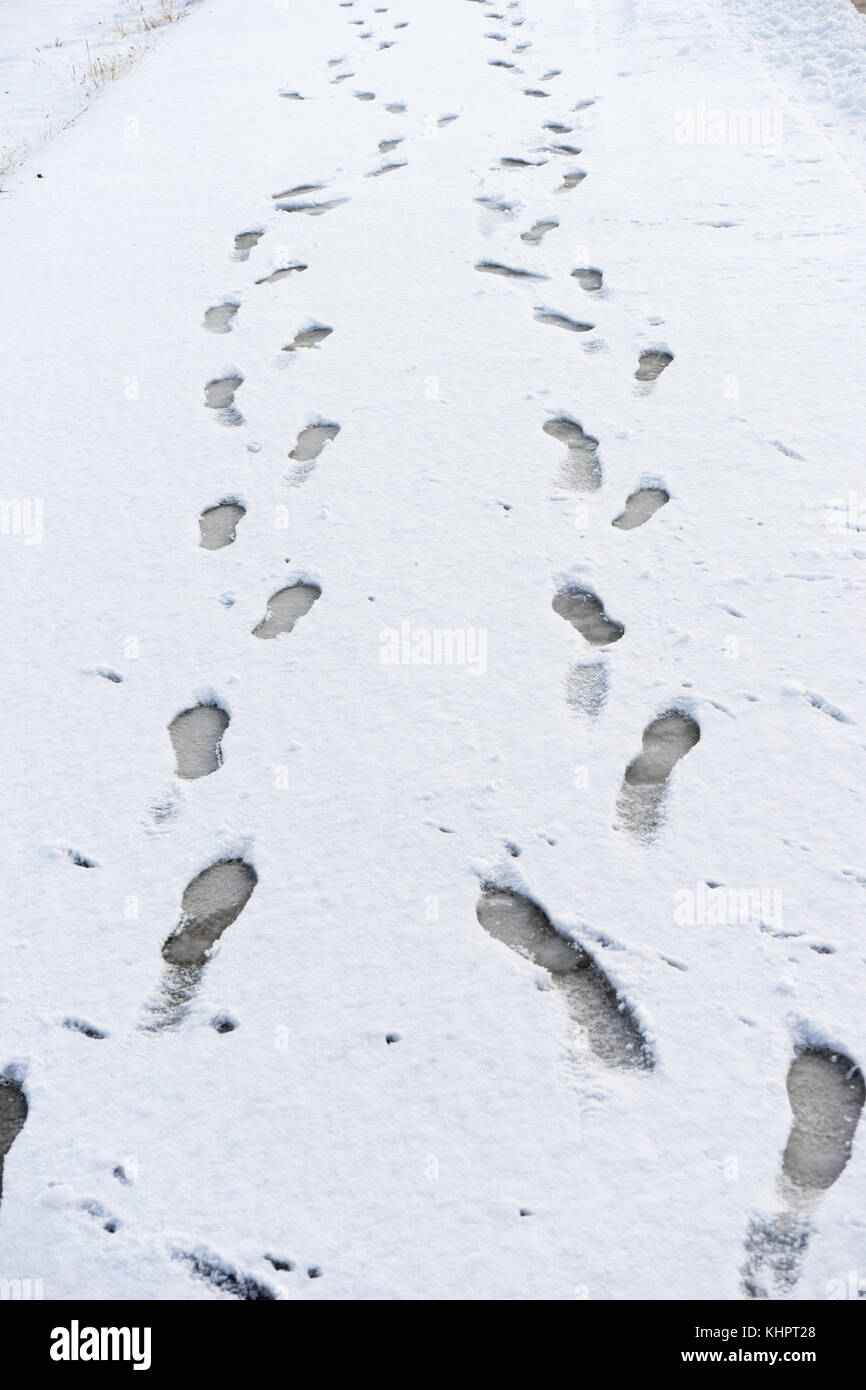 Footprints in fresh snow Stock Photo - Alamy