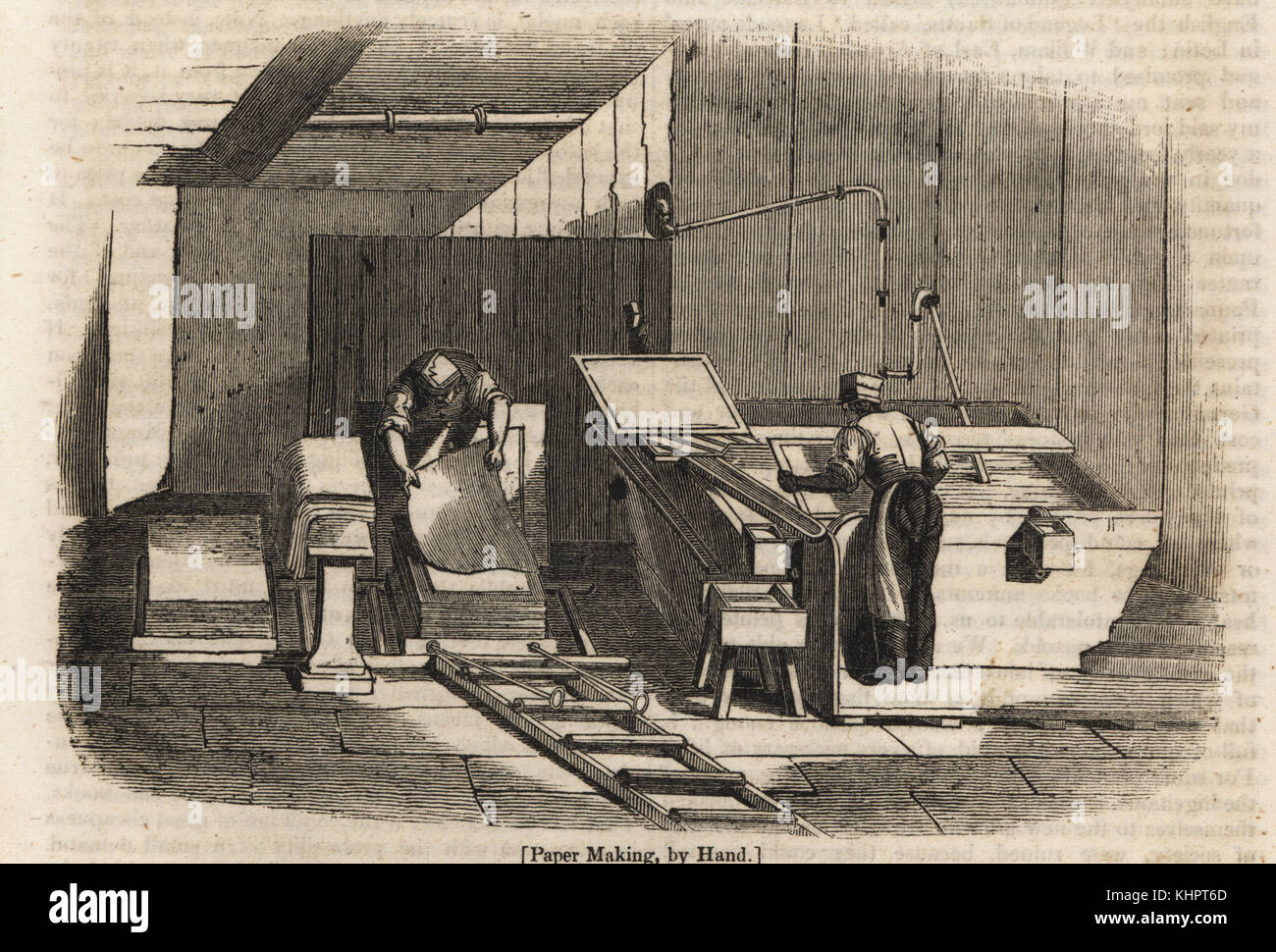 Paper-making by hand at Hollingworth's Turkey Mill, Maidstone. Workers ...