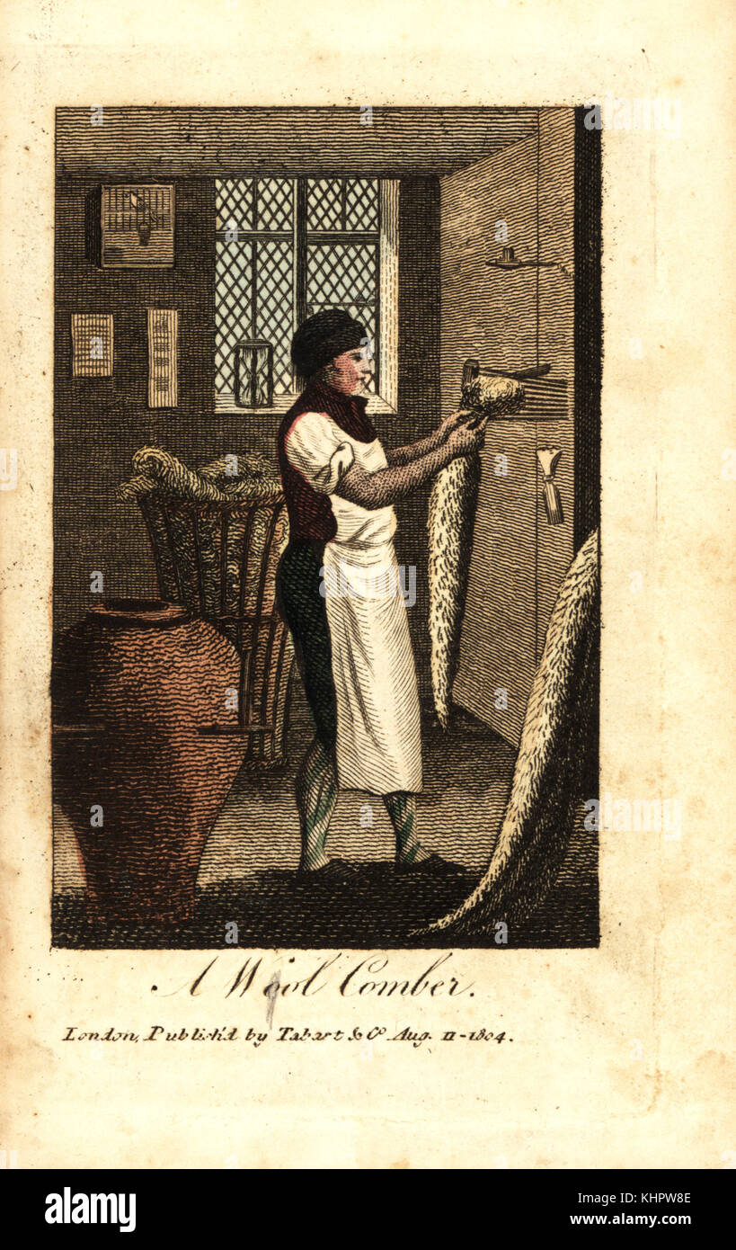 Wool comber using heated wool combs to pull a fine sliver of wool to be ...