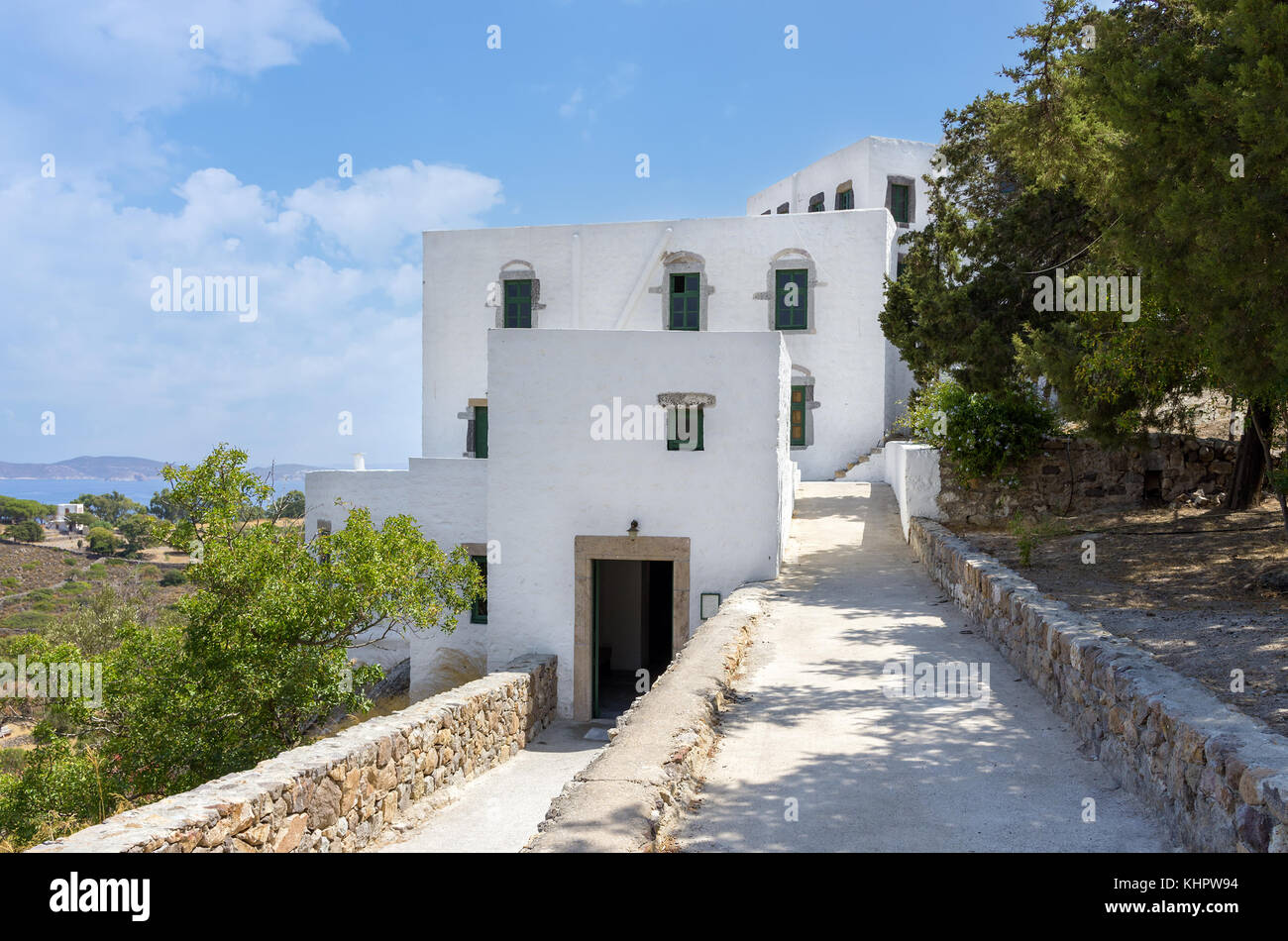The buildings around the cave of the Apocalypse of Saint John in Patmos ...