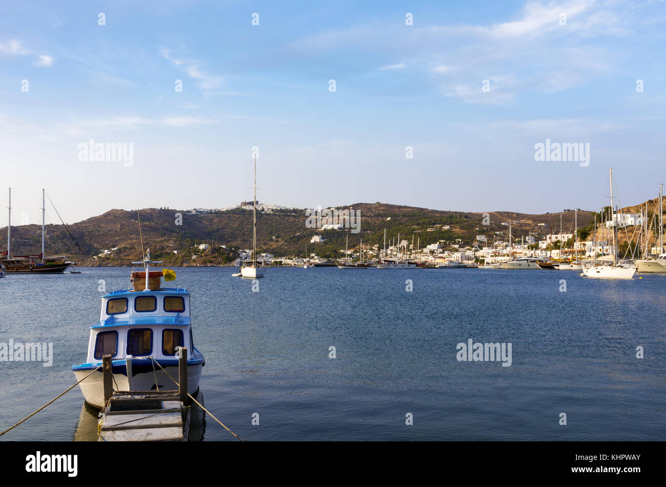 The harbor of Patmos island, Dodecanese, Greece Stock Photo - Alamy