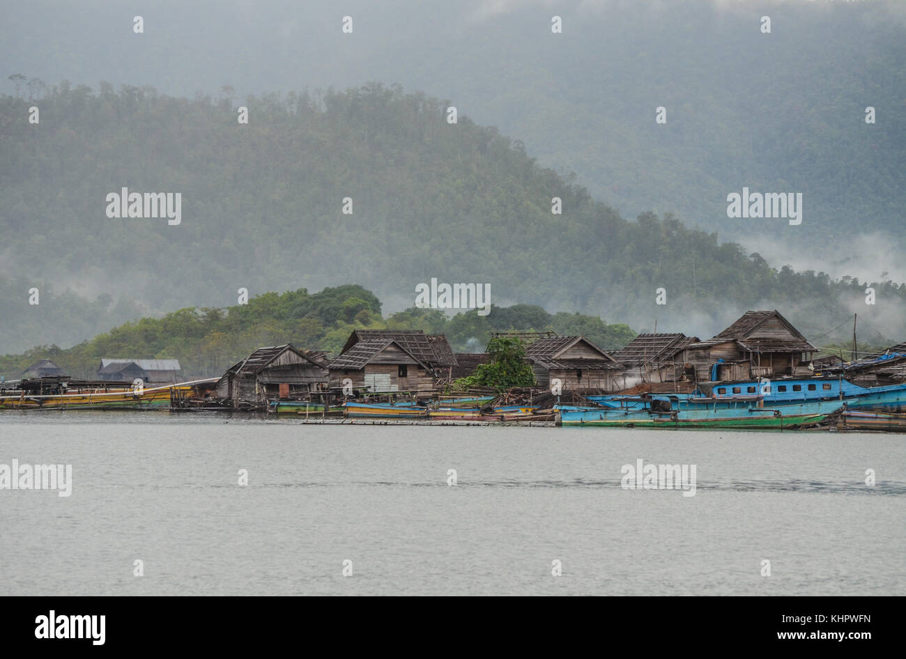 Harbor village in the side lake of Towuti in South Sulawesi - Indonesia ...