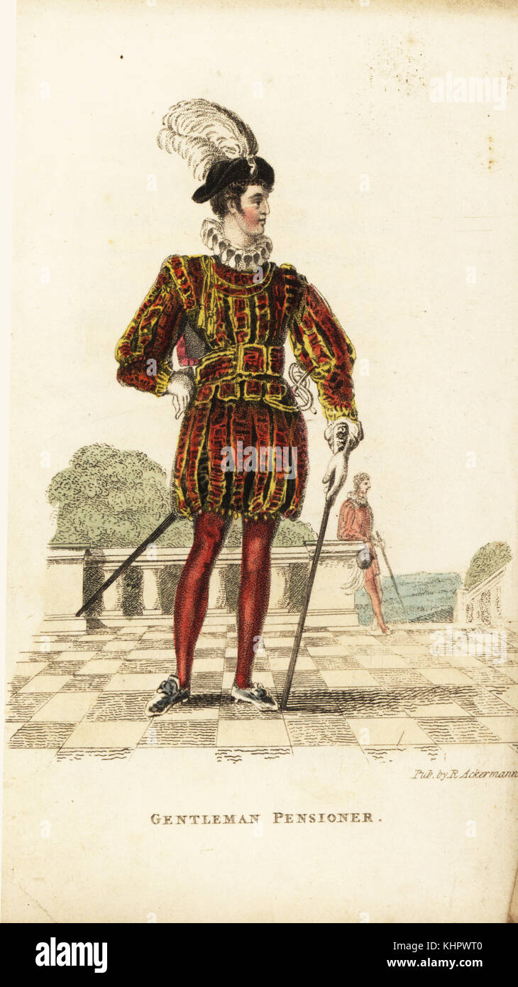 Gentleman Pensioner at Cambridge University. He wears a hat with plume ...