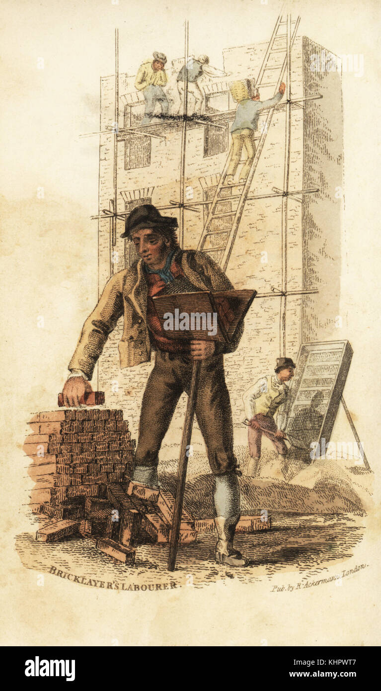 Irish bricklayer's labourer at work on a London building site ...