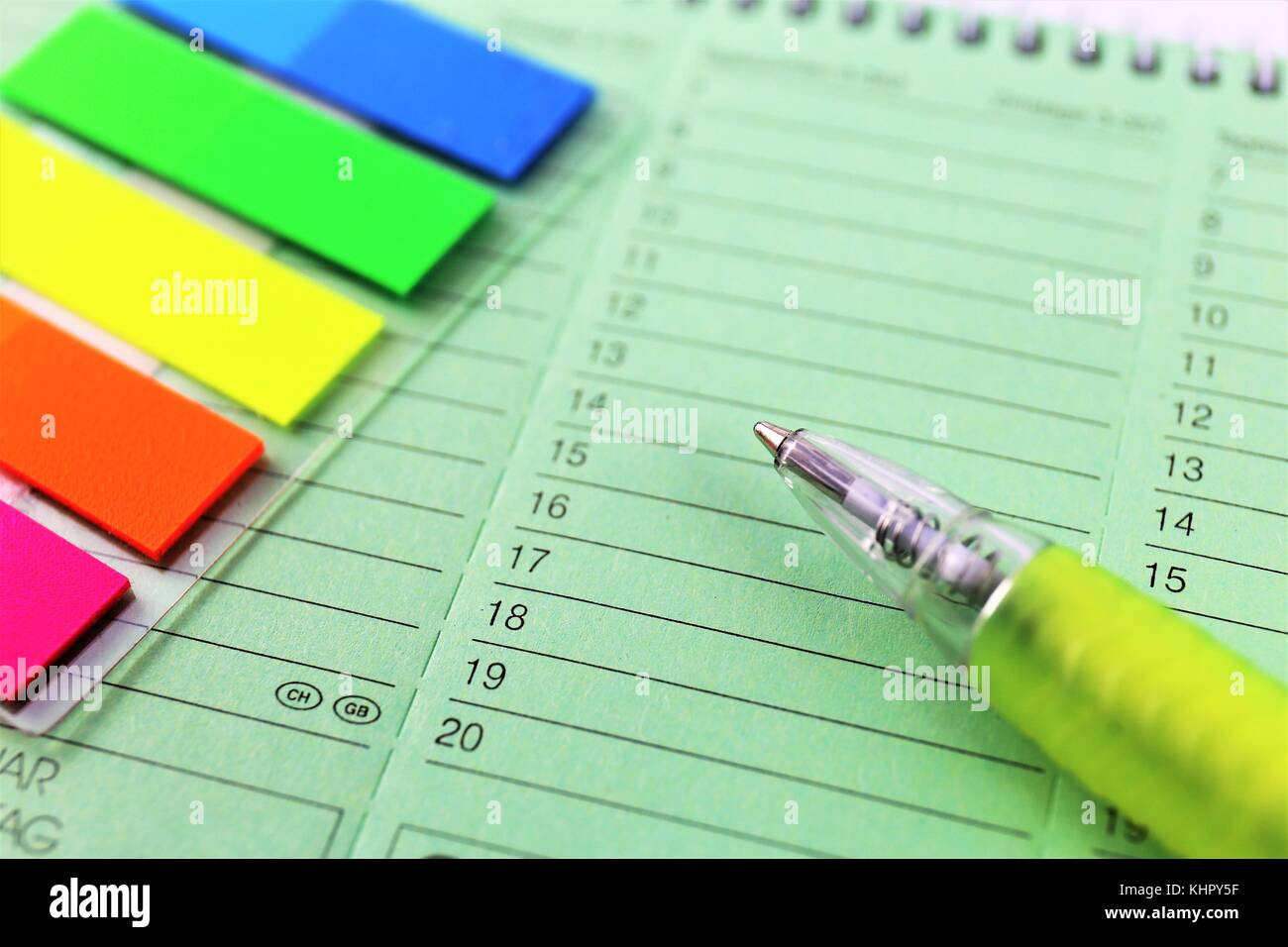 An colorful concept Image of a calendar with a pen Stock Photo - Alamy