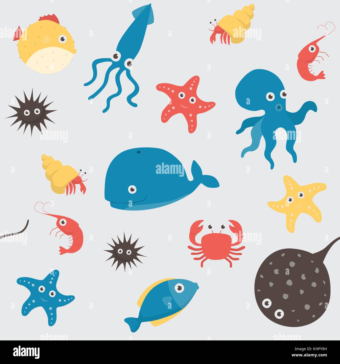 Set with funny sea animal on white background Stock Vector Image & Art ...