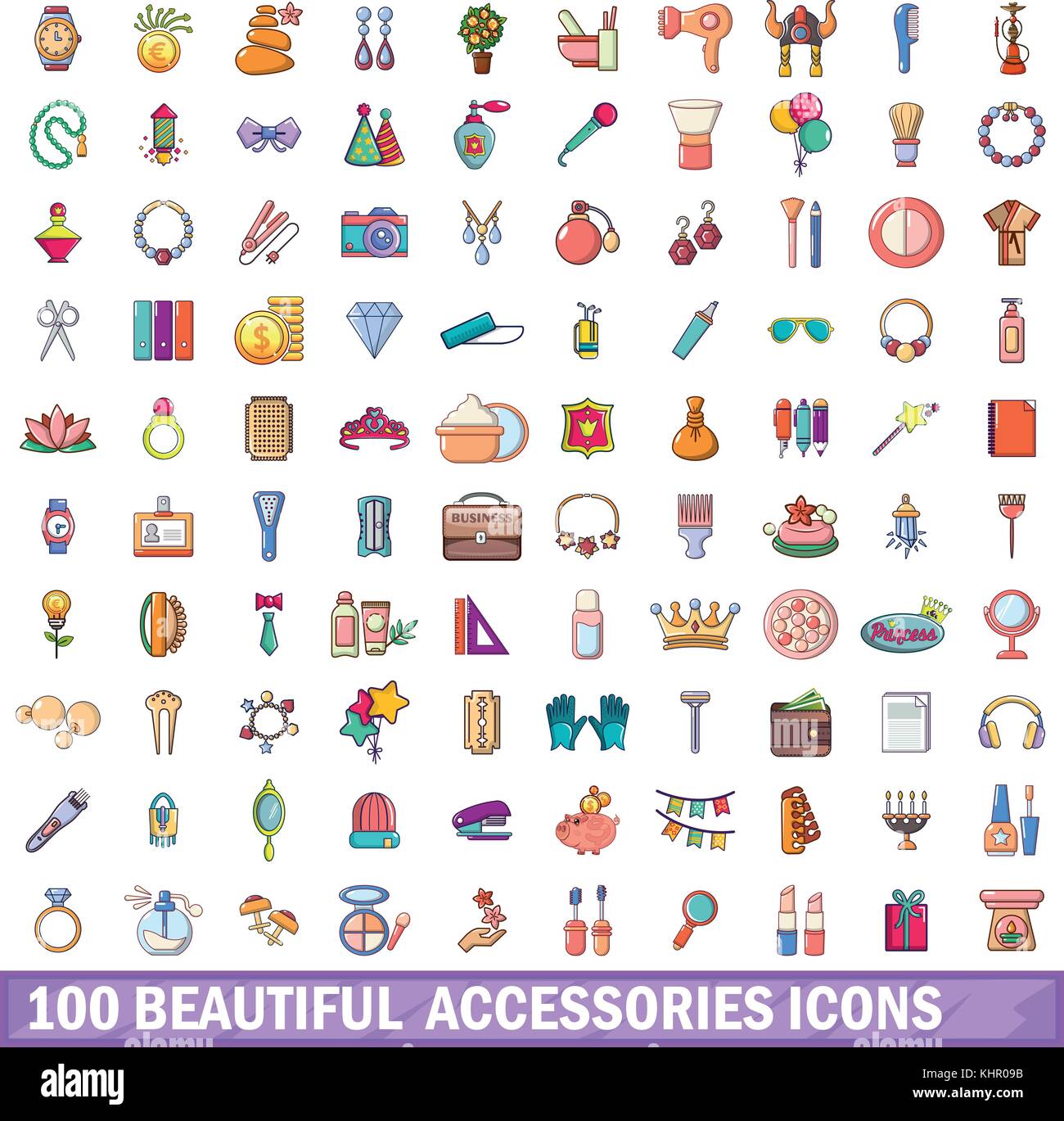 100 beautiful accessories icons set, cartoon style Stock Vector Image ...