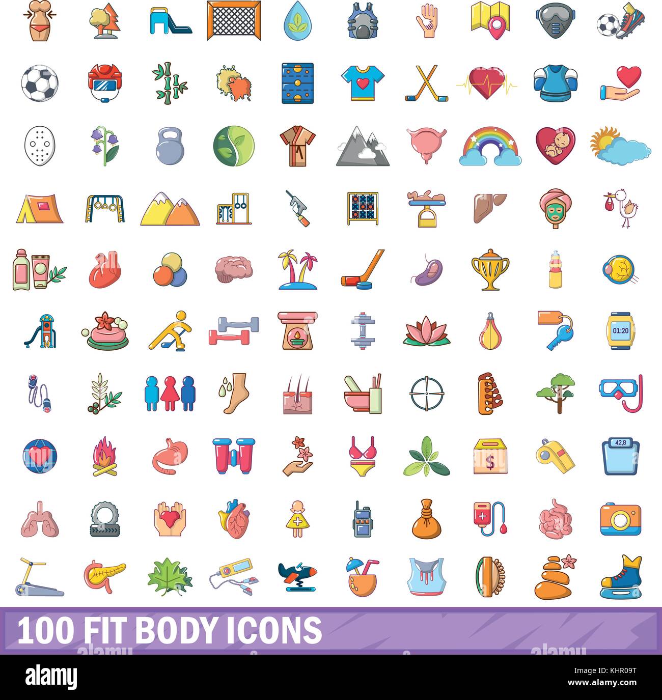 100 fit body icons set, cartoon style Stock Vector Image & Art - Alamy
