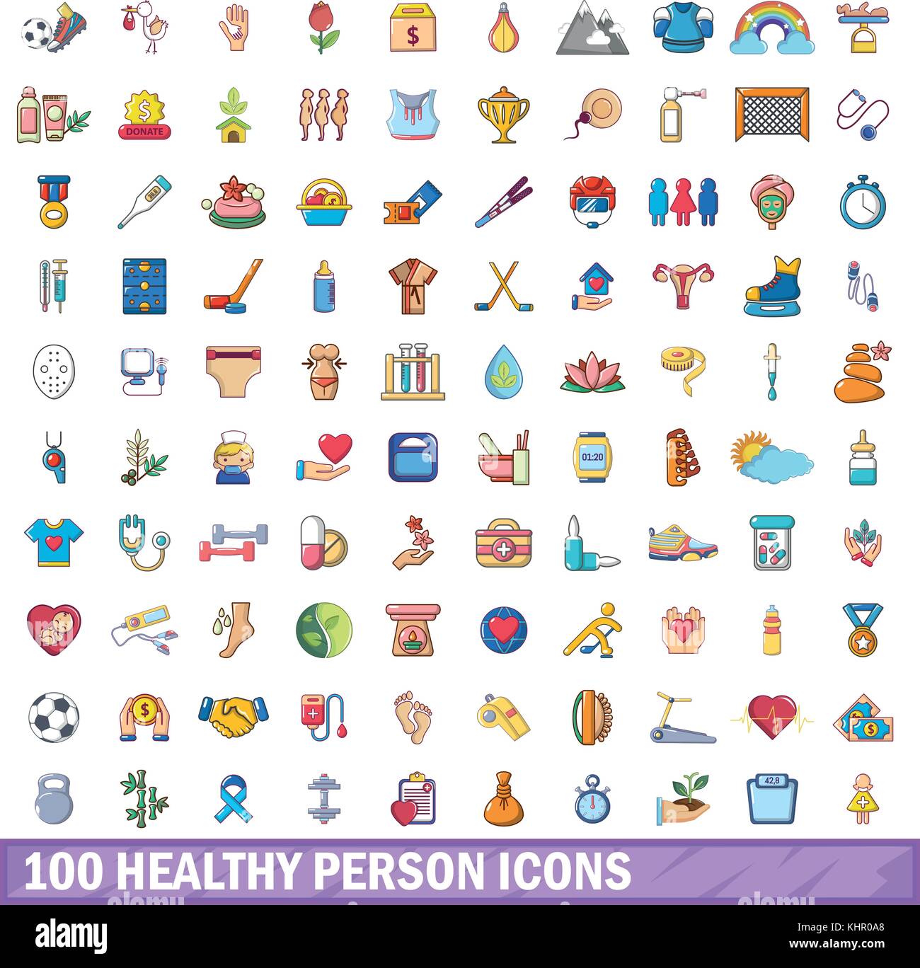 100 healthy person icons set, cartoon style Stock Vector Image & Art ...