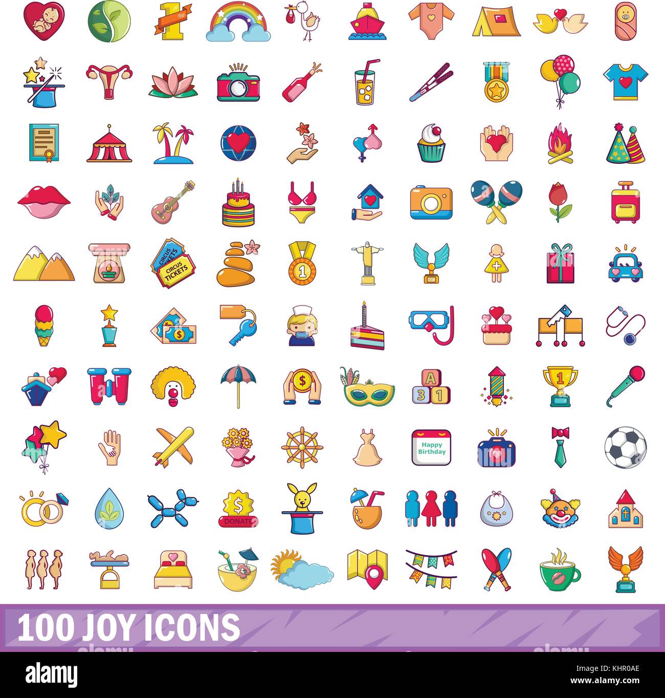 100 joy icons set, cartoon style Stock Vector Image & Art - Alamy