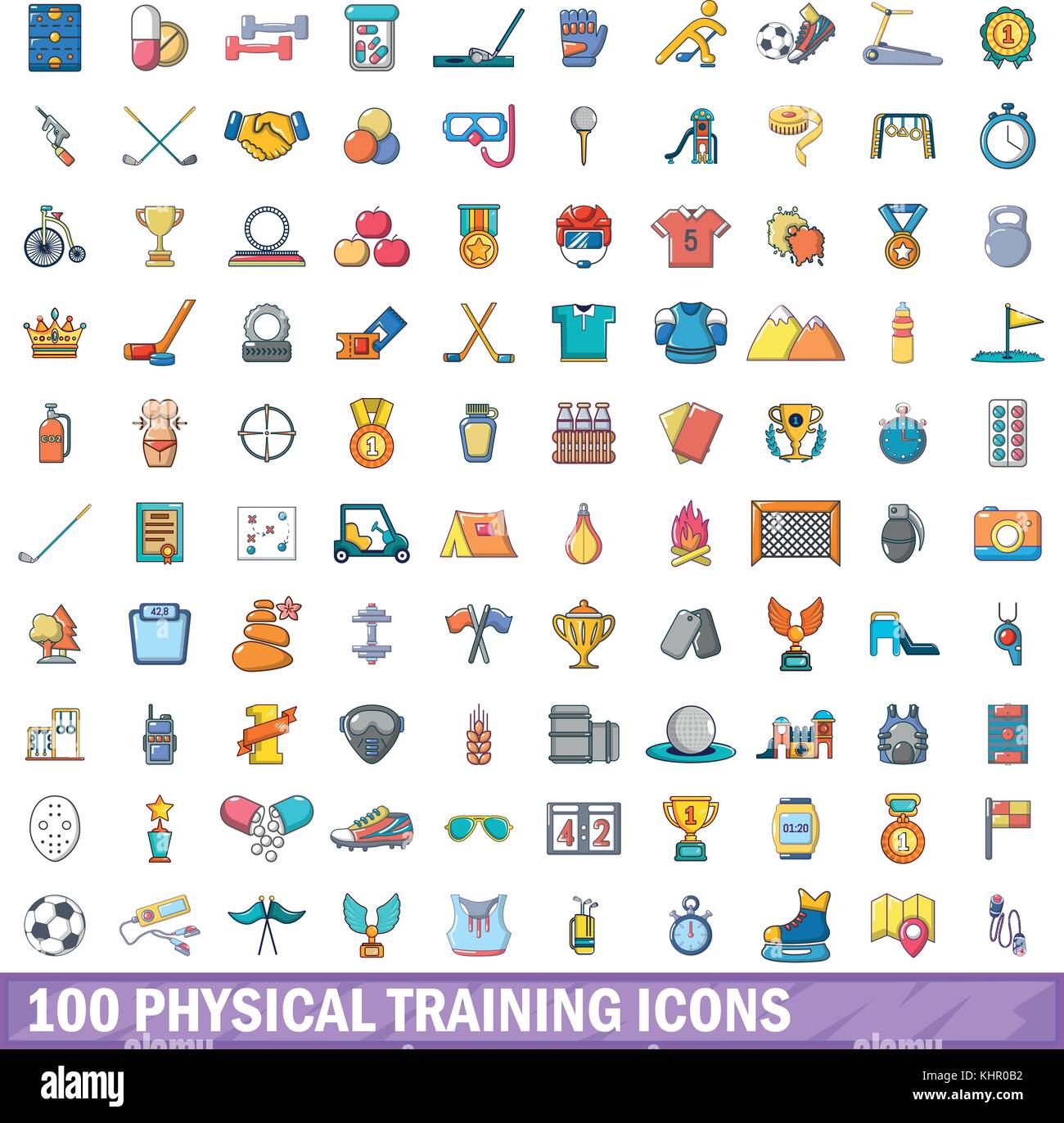 100 physical training icons set, cartoon style Stock Vector Image & Art ...