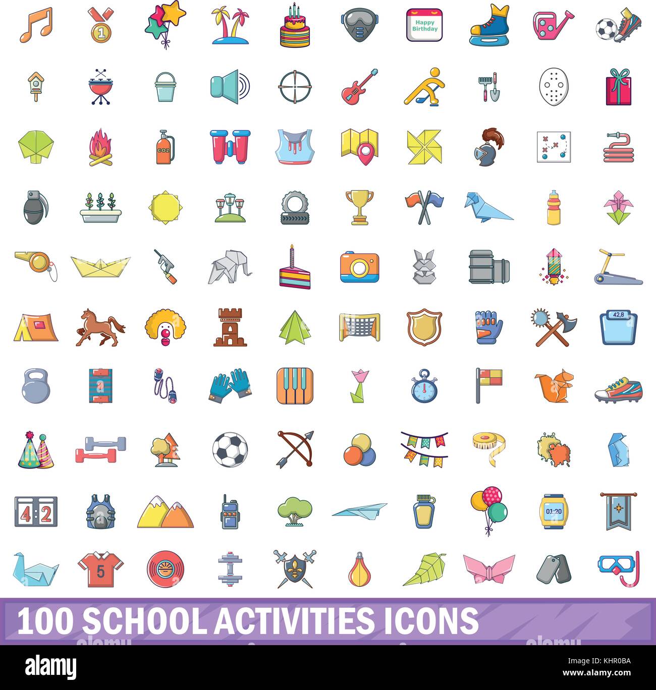 100 school activities icons set, cartoon style Stock Vector Image & Art ...