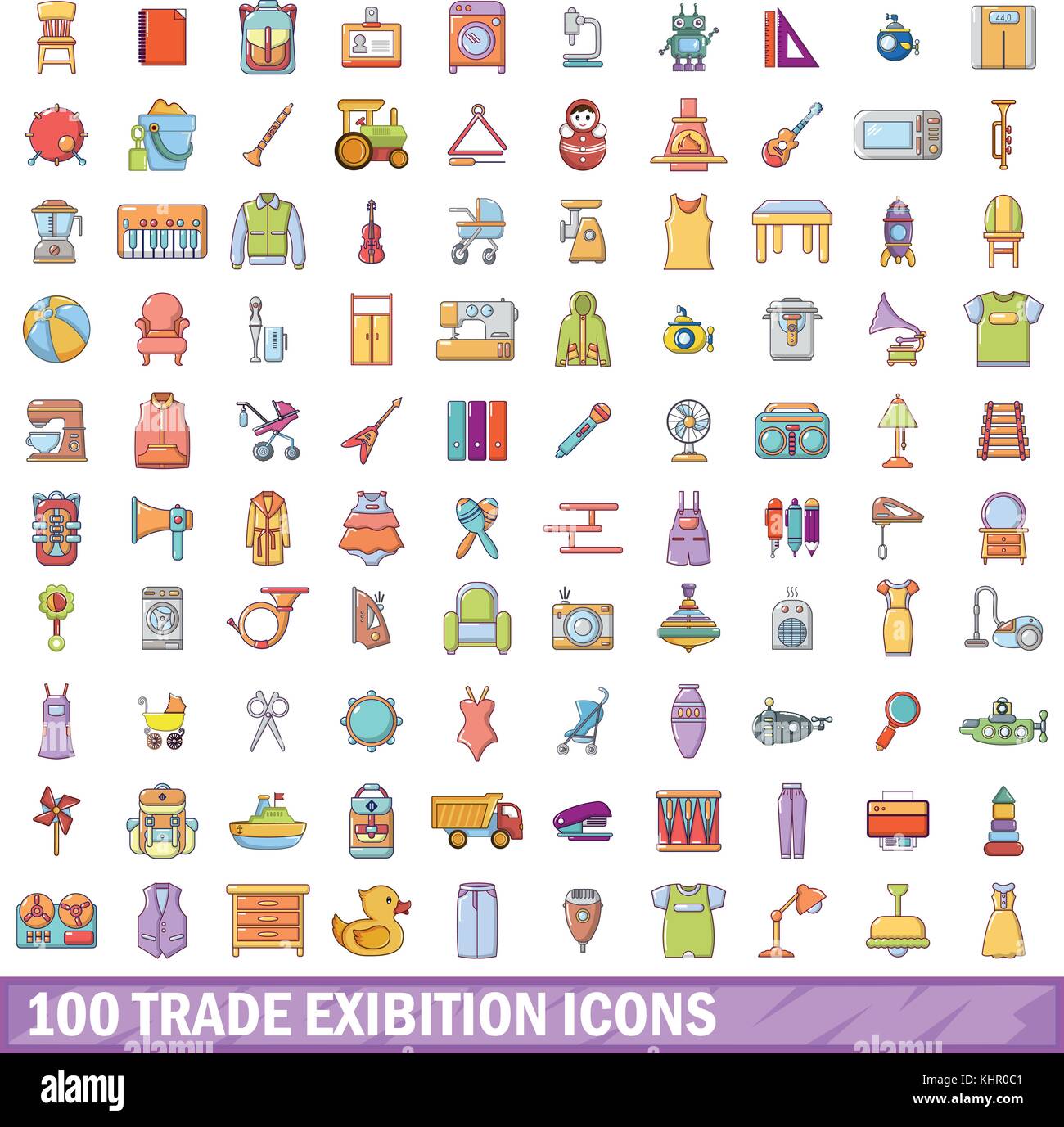 100 trade exhibition icons set, cartoon style Stock Vector Image & Art ...