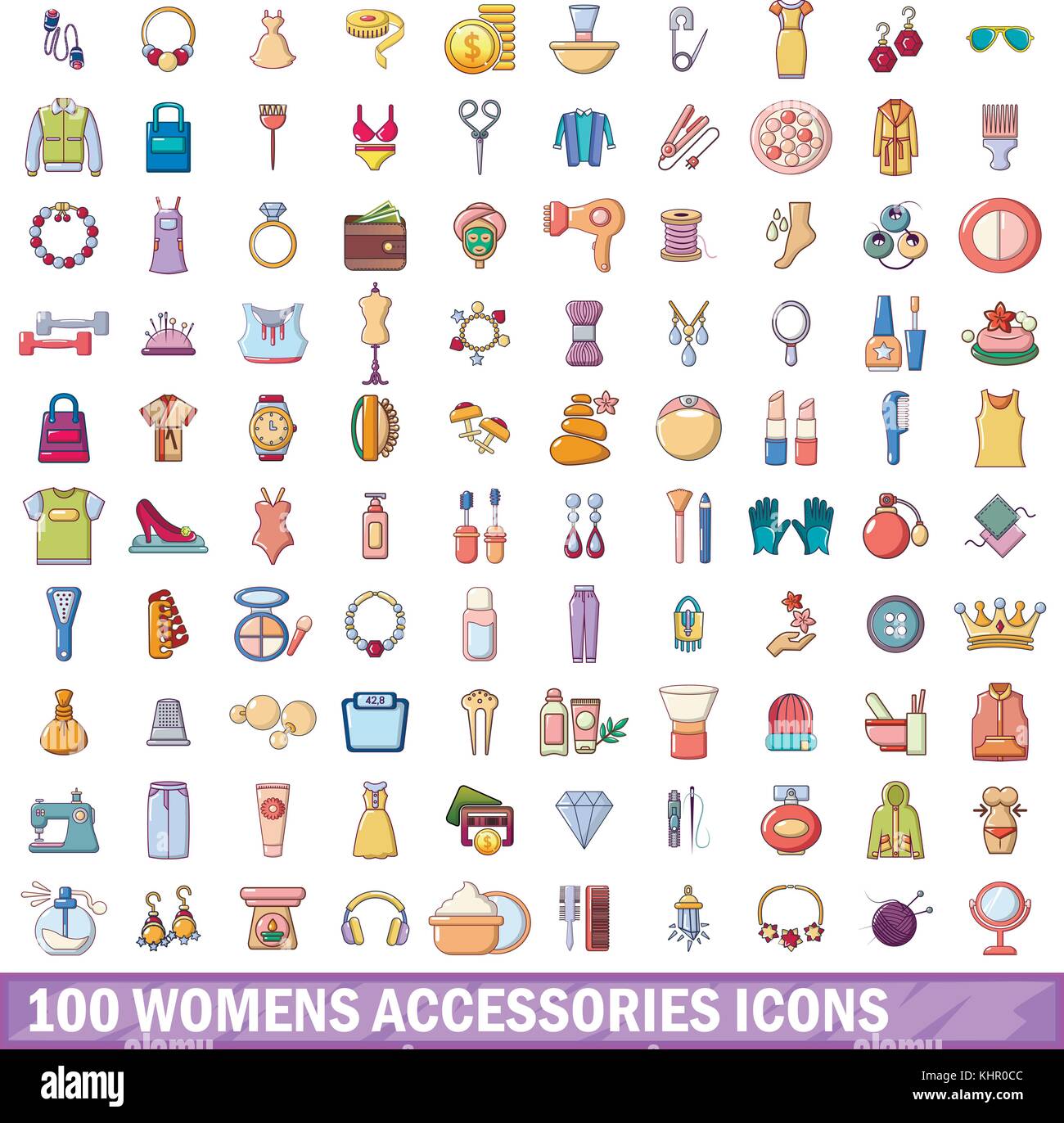100 womens accessories icons set, cartoon style Stock Vector Image ...