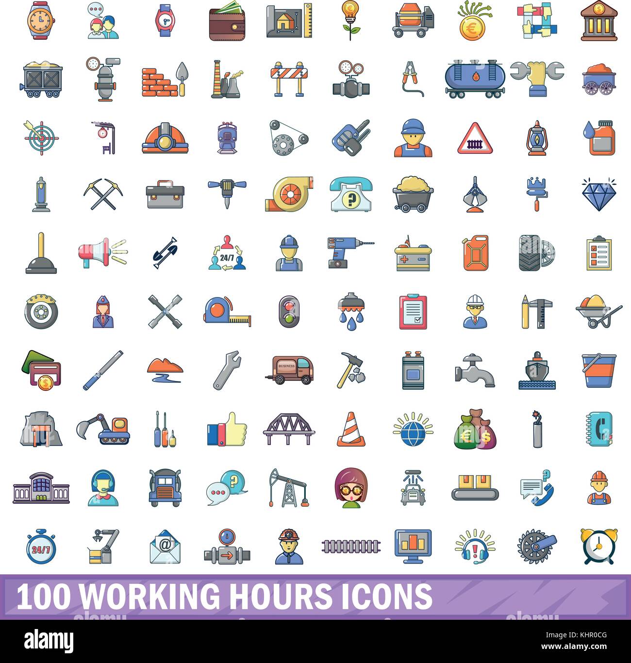 100 working hours icons set, cartoon style Stock Vector Image & Art - Alamy