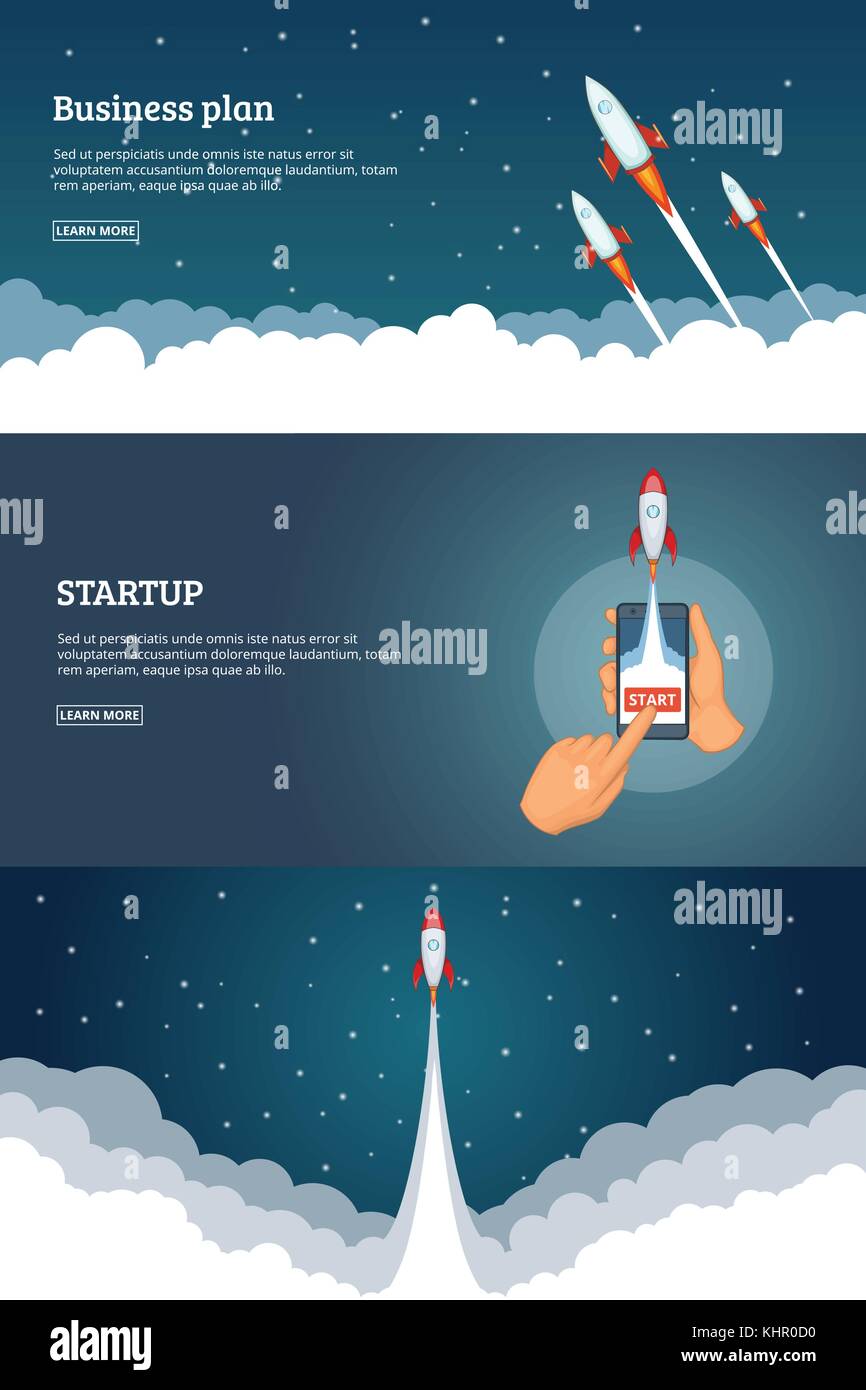 Startup project banner concept set. Business cartoon design vector ...