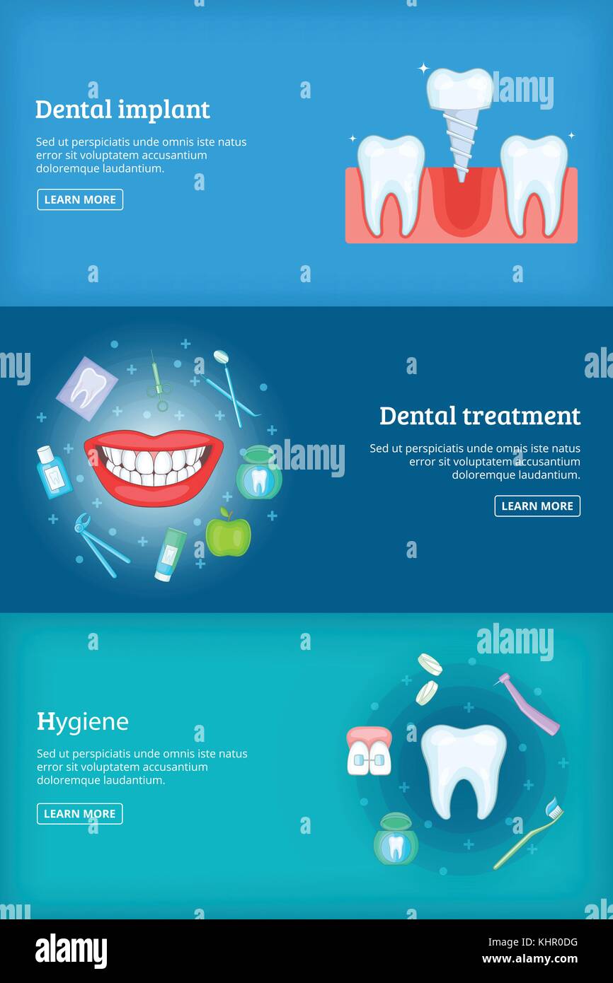 Dental clinic 3 cartoon banners set vector illustration Stock Vector ...