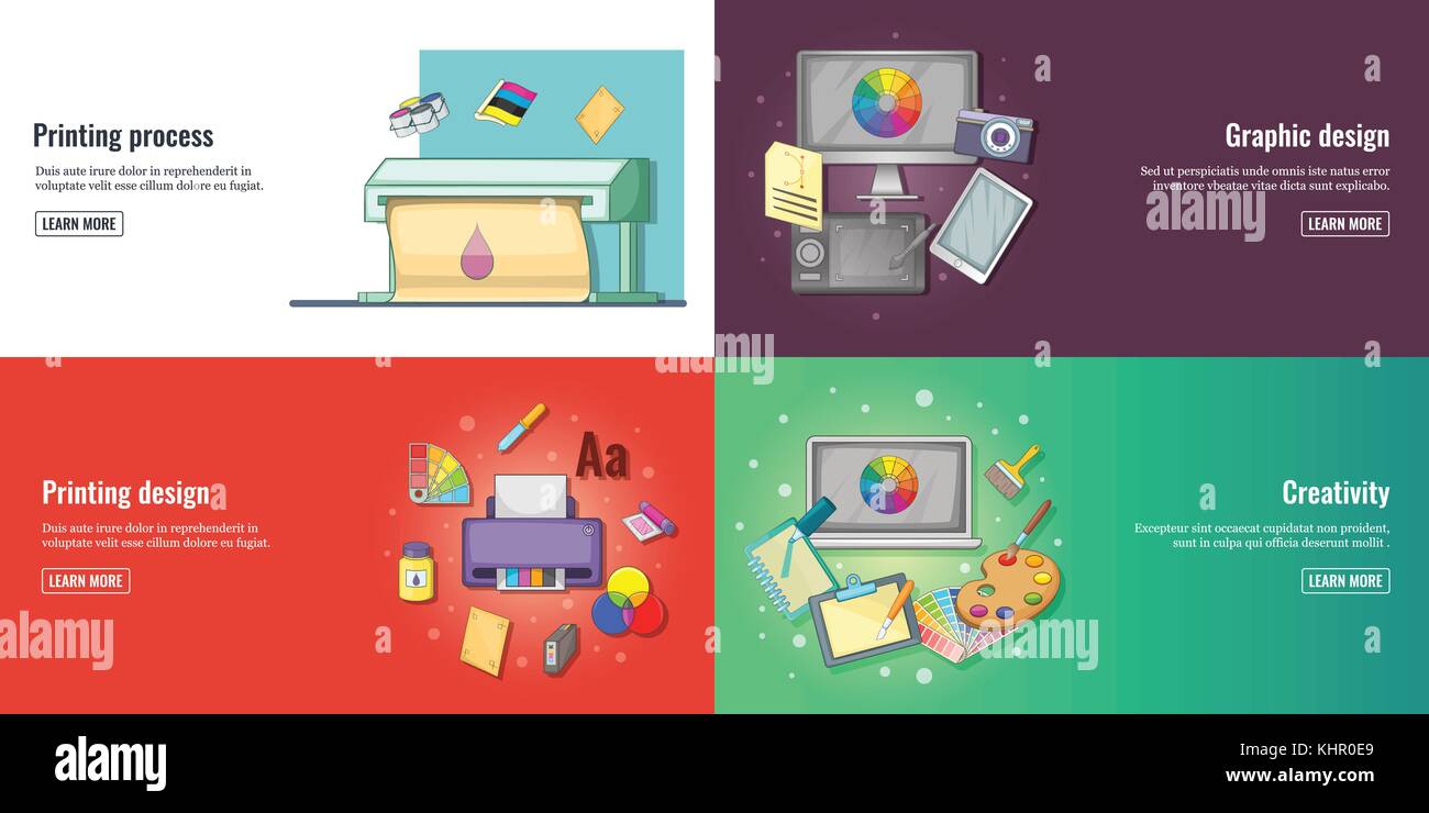 Creative process, graphic design or web design development banners set ...