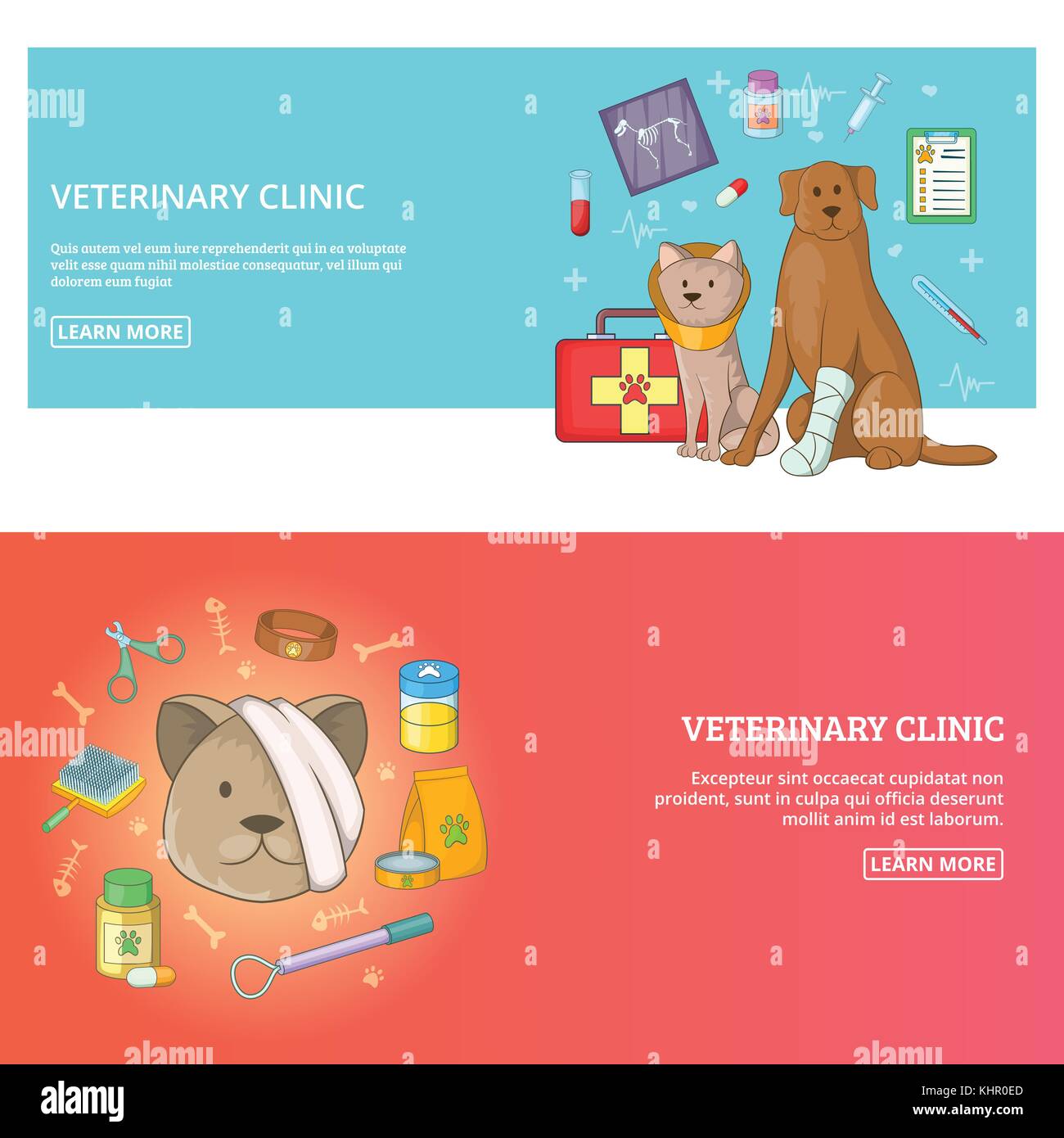 Veterinary clinic horizontal banner set concept vector illustration ...
