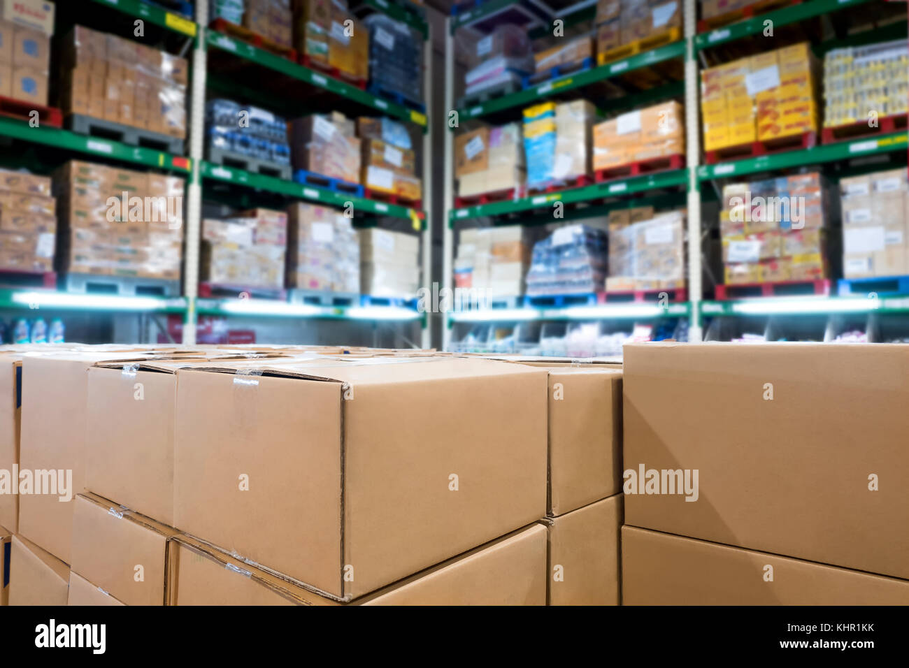Group of boxes in smart warehouse industry logistic Stock Photo - Alamy