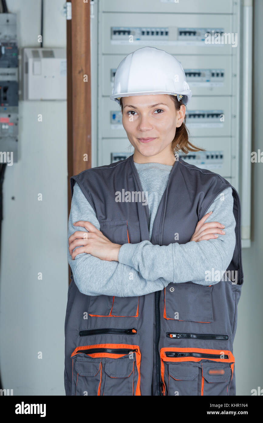 female electrician posing Stock Photo - Alamy