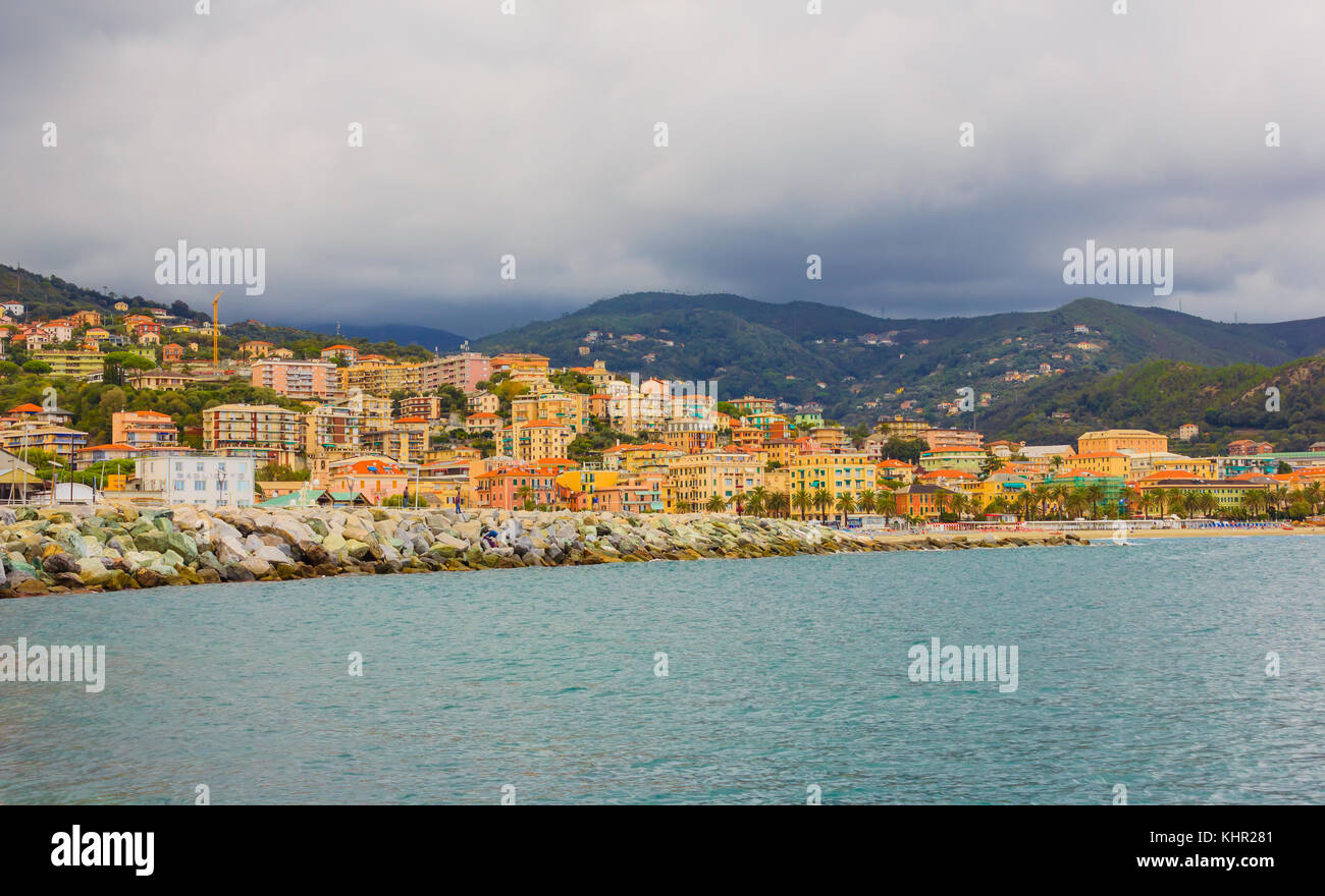 panoramic view of the houses of the city of Varazze located in Liguria ...