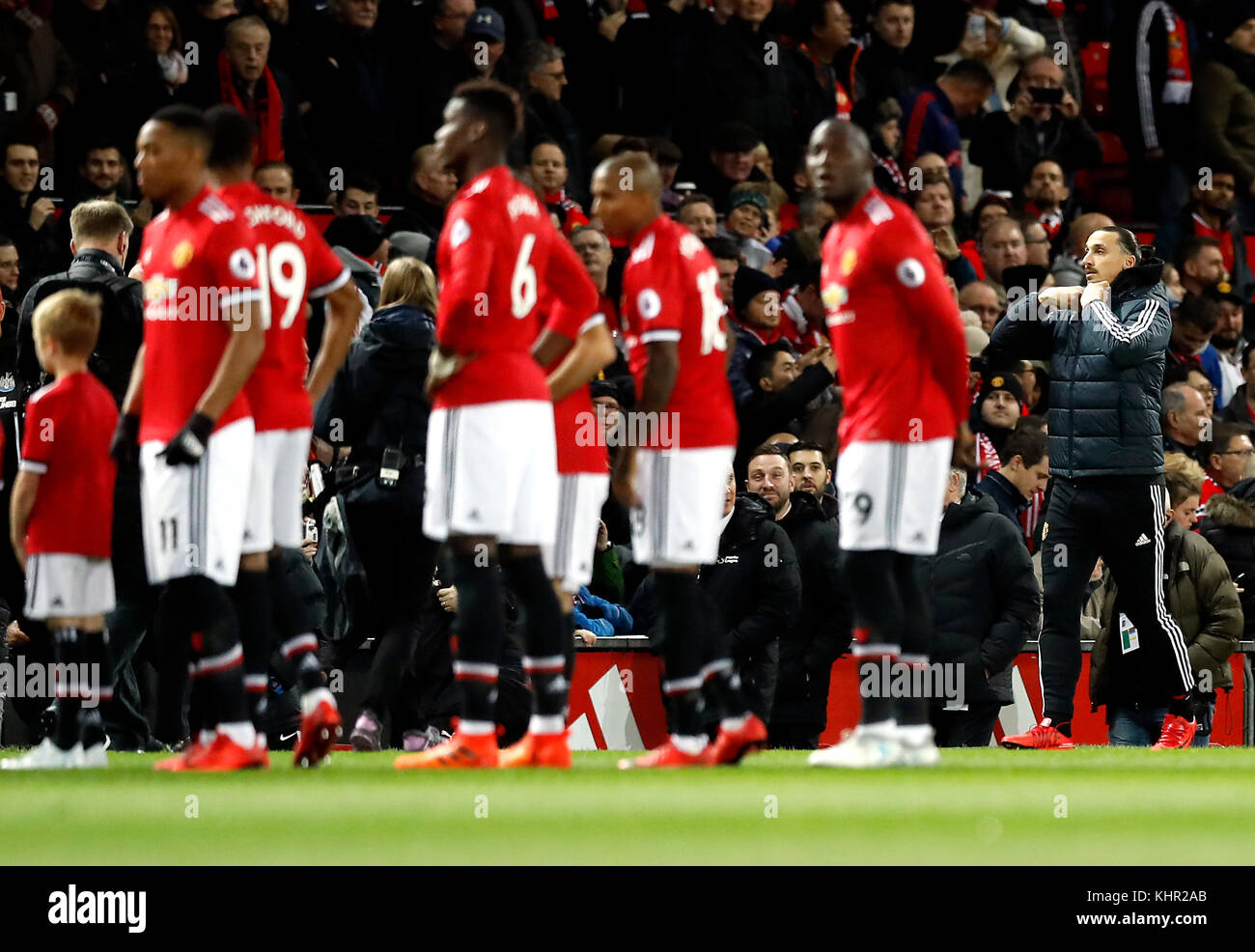 Manchester United's Zlatan Ibrahimovic (right) on the bench during the ...