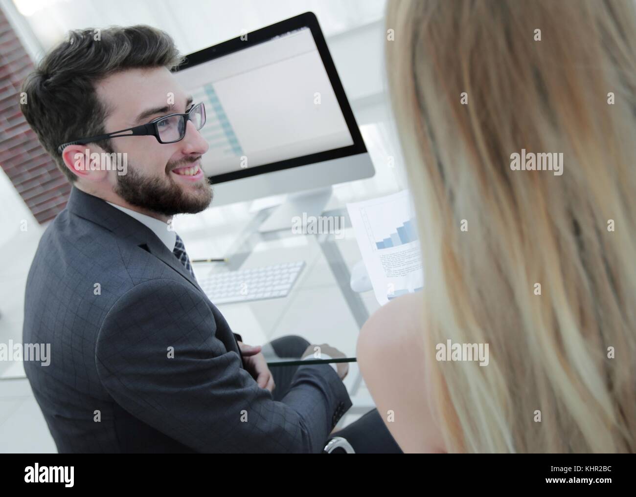 close-up of a successful businessman working with financial information ...