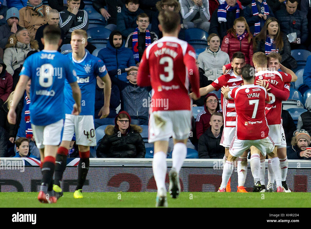 Hamilton's David Templeton celebrates his goal with his team mates ...