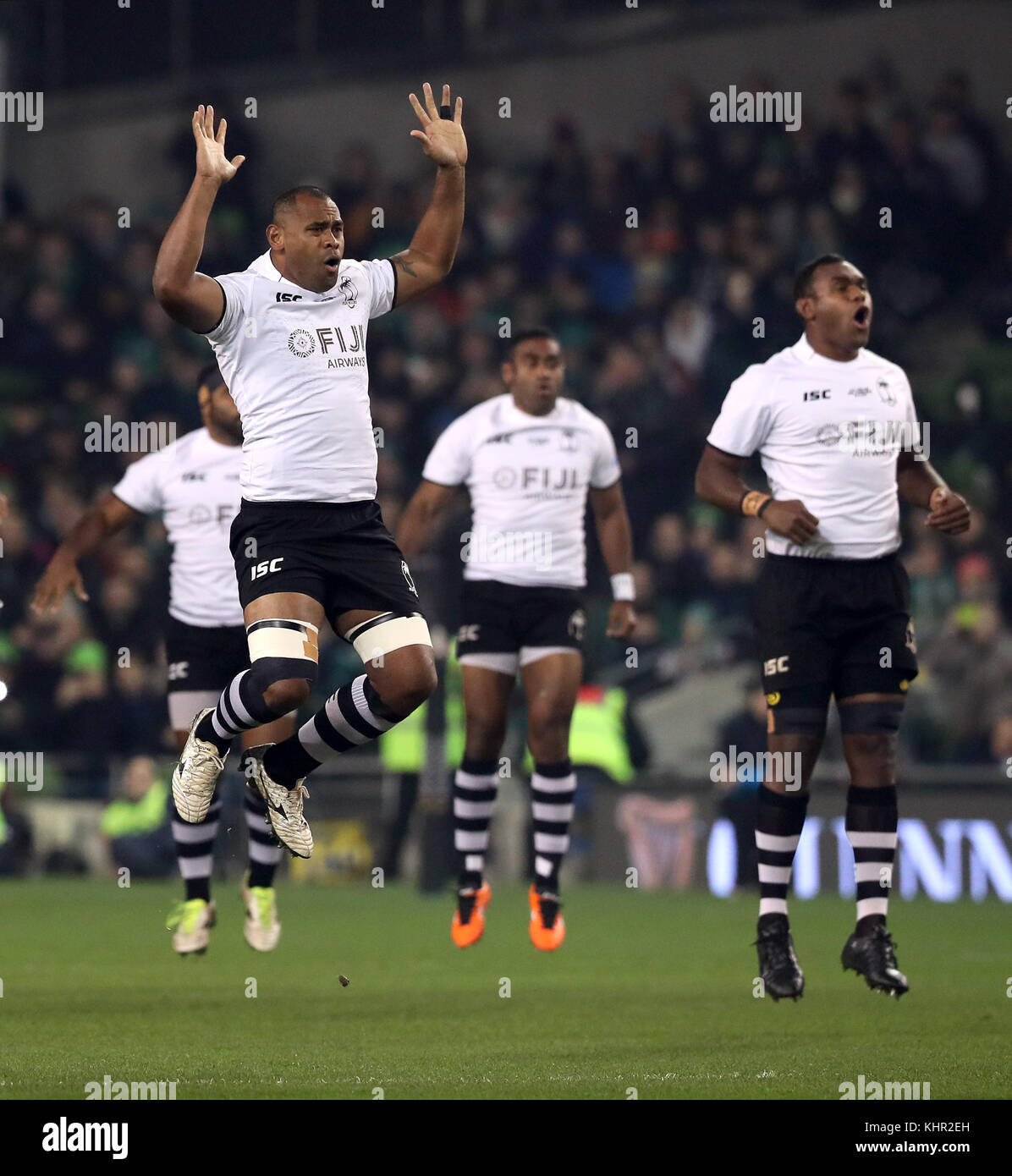 Fiji players perform a war dance known as a Cibi before the Autumn ...