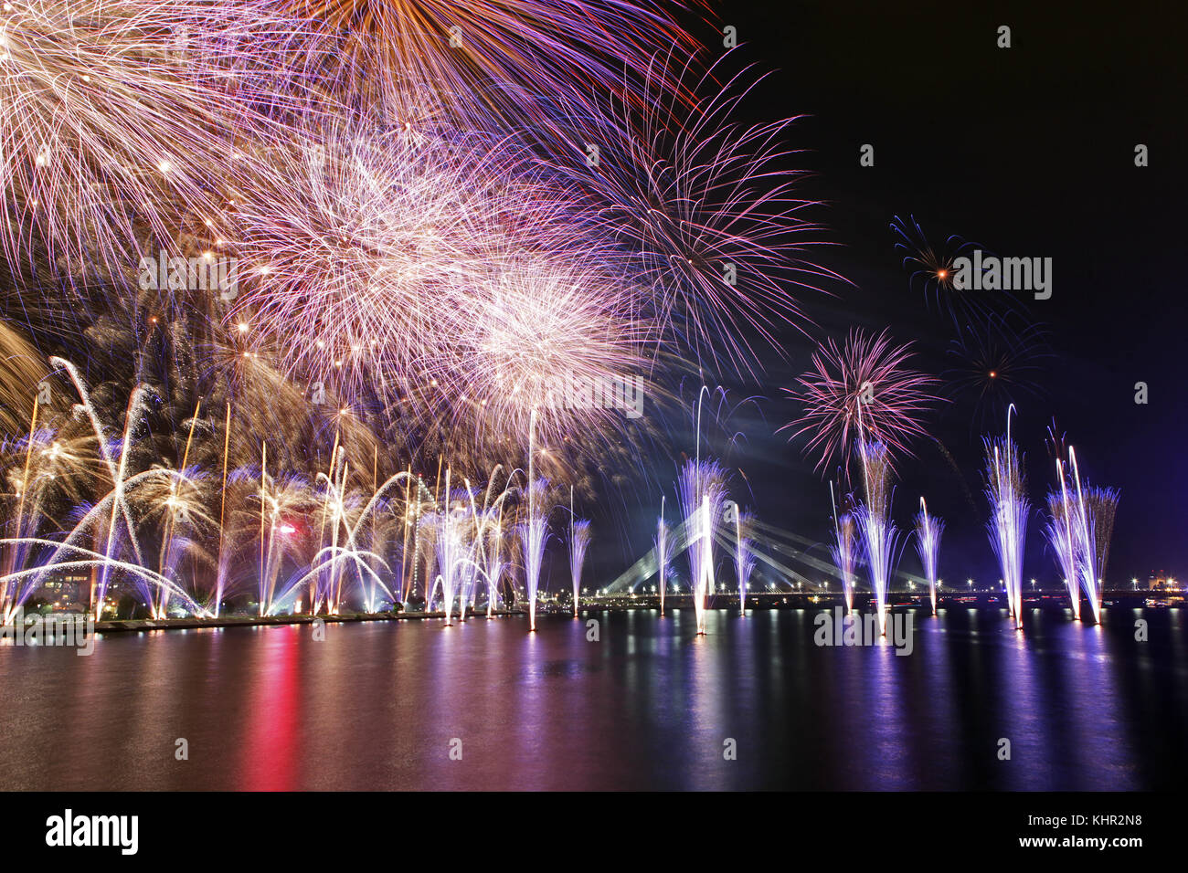 Fireworks during celebration in Riga, Latvia as a europe city of ...