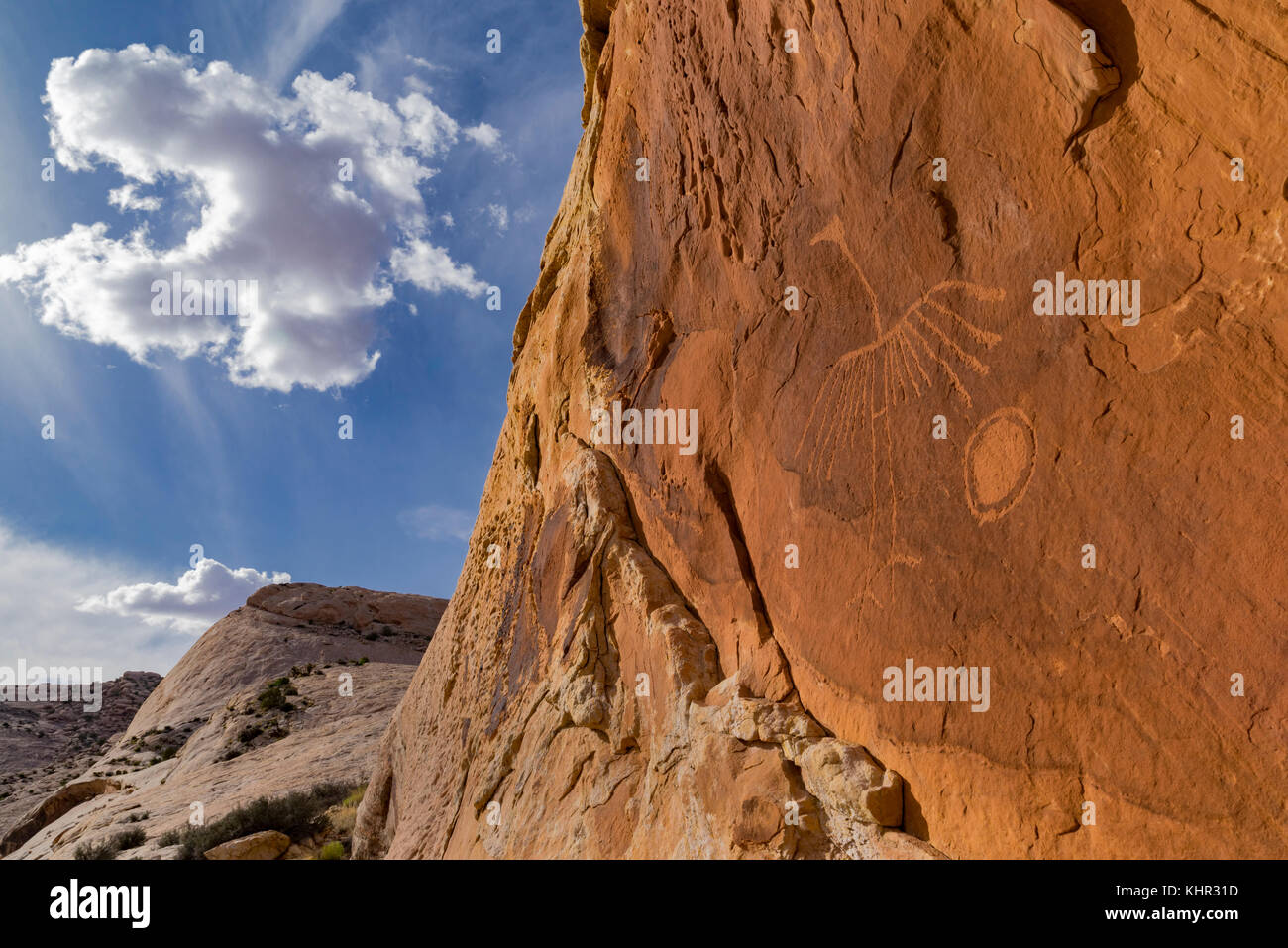 Thunderbird petroglyph made by Ancestral Puebloans, Comb Ridge, Cedar ...