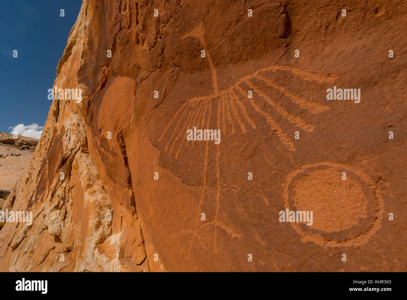 Thunderbird petroglyph made by Ancestral Puebloans, Comb Ridge, Cedar ...
