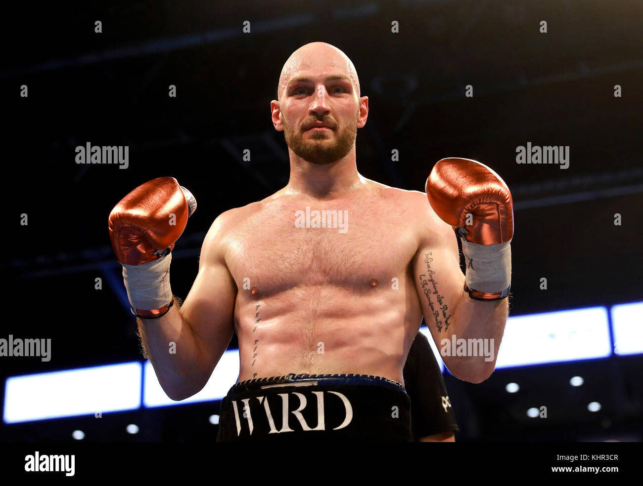 Steven Ward poses after his fight against Przemyslaw Binienda during an ...