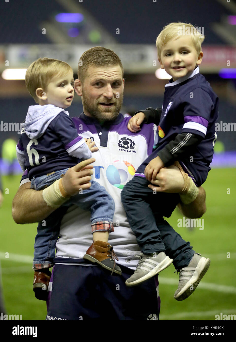 Scotland's John Barclay with sons Logan (left) and Finlay after the ...