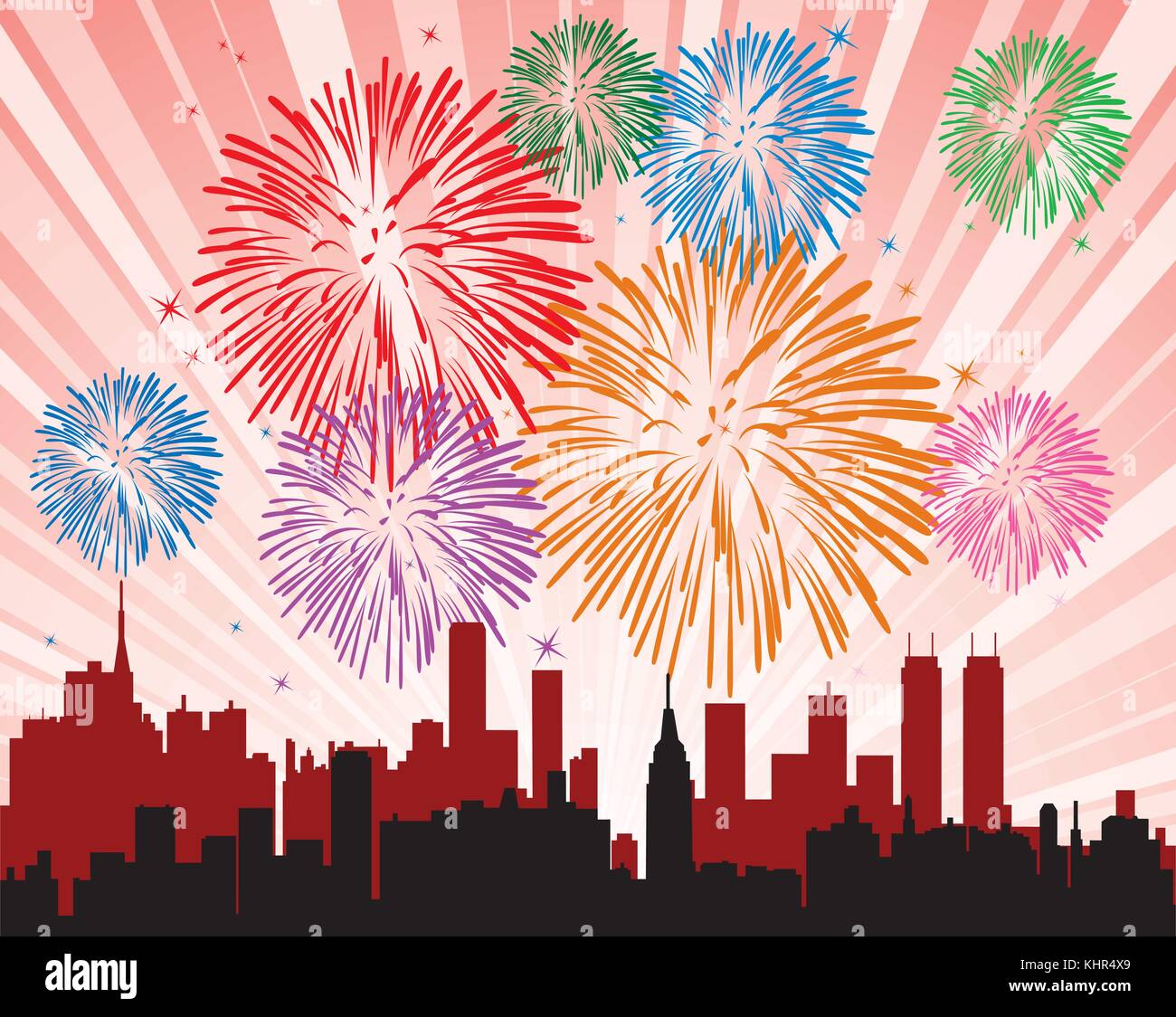 vector illustration of fireworks over a city Stock Vector Image & Art ...